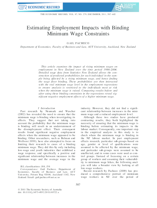 (PDF) Estimating Employment Impacts with Binding Minimum Wage Constraints
