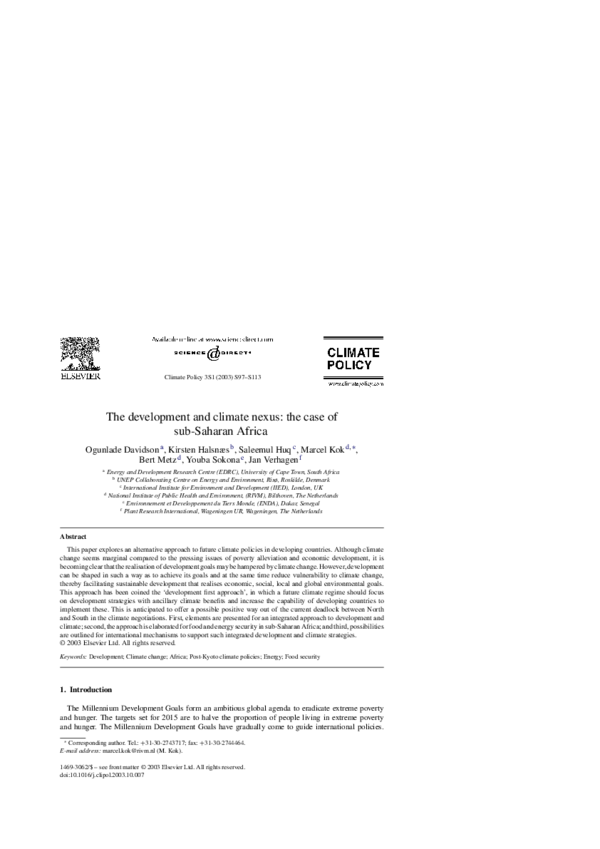 (PDF) The development and climate nexus: the case of sub-Saharan Africa