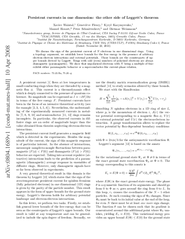 (PDF) Persistent currents in one dimension: the other side of Leggett's ...