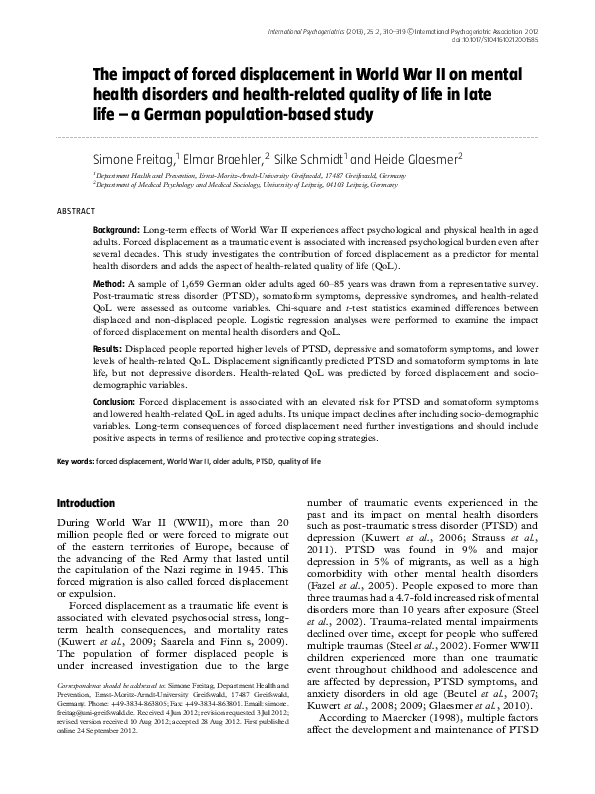 The impact of forced displacement in World War II on mental health ...