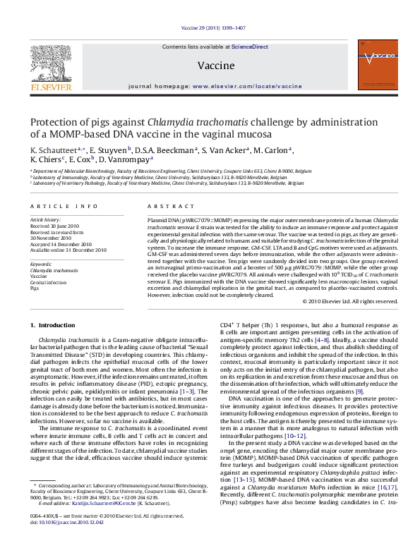 (PDF) Protection of pigs against Chlamydia trachomatis challenge by ...