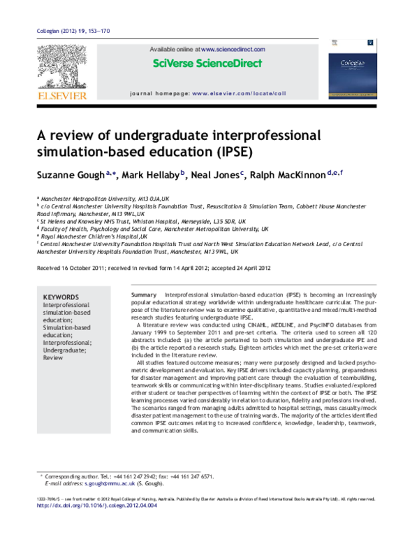 (PDF) A review of undergraduate interprofessional simulation-based education (IPSE)