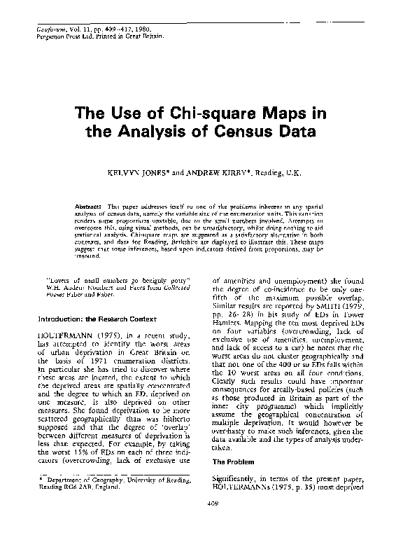 (PDF) The use of chi-square maps in the analysis of census data