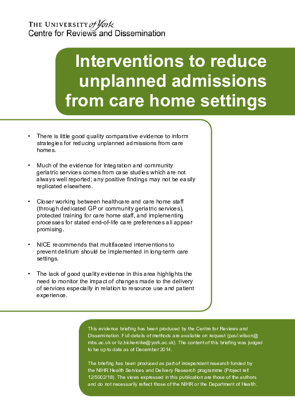 (PDF) Interventions to reduce unplanned admissions from care homes