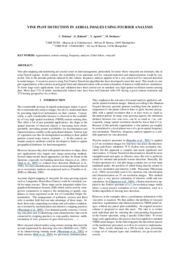 (PDF) Vine plot detection in aerial images using Fourier analysis