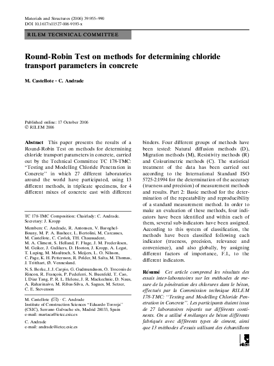 (PDF) Round-Robin Test on methods for determining chloride transport ...