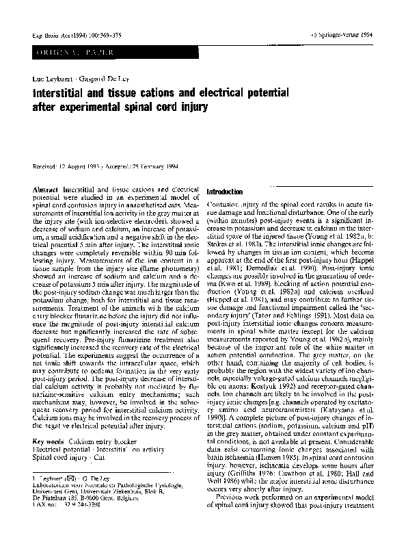 (PDF) Interstitial and tissue cations and electrical potential after ...