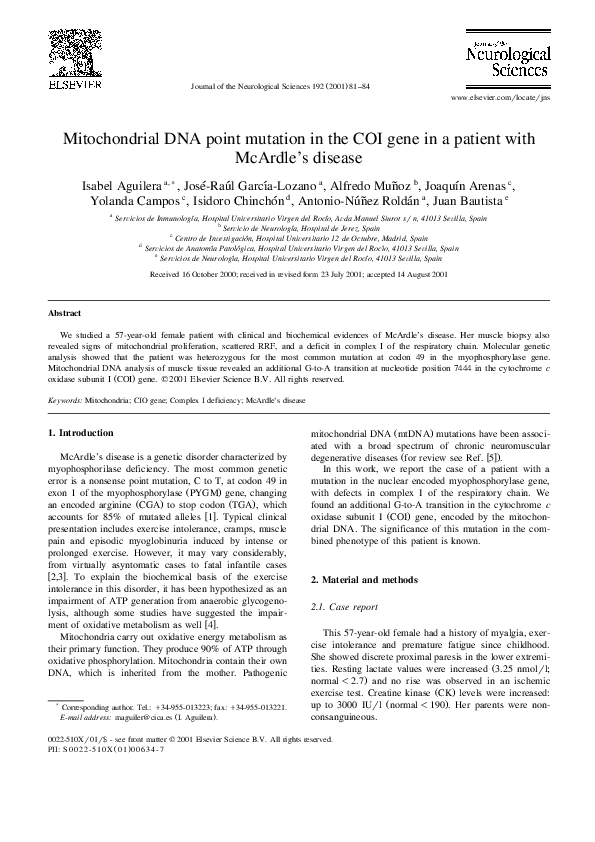 (PDF) Mitochondrial DNA point mutation in the COI gene in a patient ...