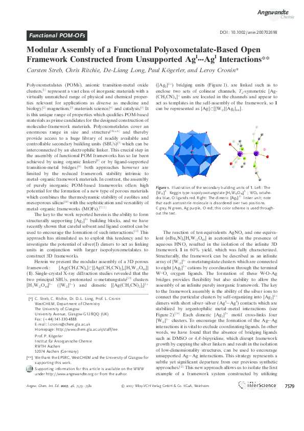 (PDF) Modular Assembly of a Functional Polyoxometalate-Based Open Framework Constructed from ...