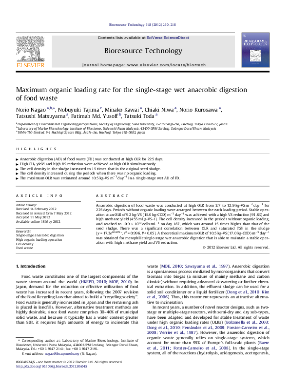 (PDF) Maximum organic loading rate for the single-stage wet anaerobic ...