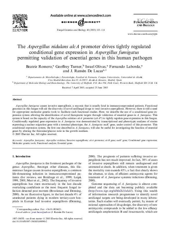 (PDF) The Aspergillus nidulans alcA promoter drives tightly regulated ...