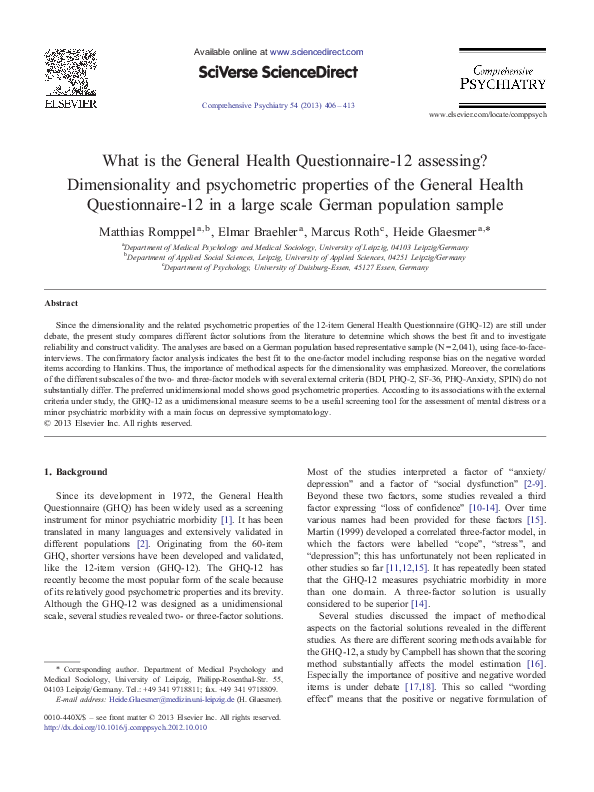 What is the General Health Questionnaire-12 assessing? Dimensionality ...
