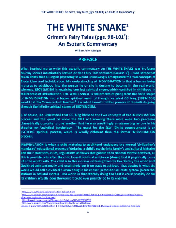 (PDF) THE WHITE SNAKE: Grimm’s Fairy Tales - An Esoteric Commentary