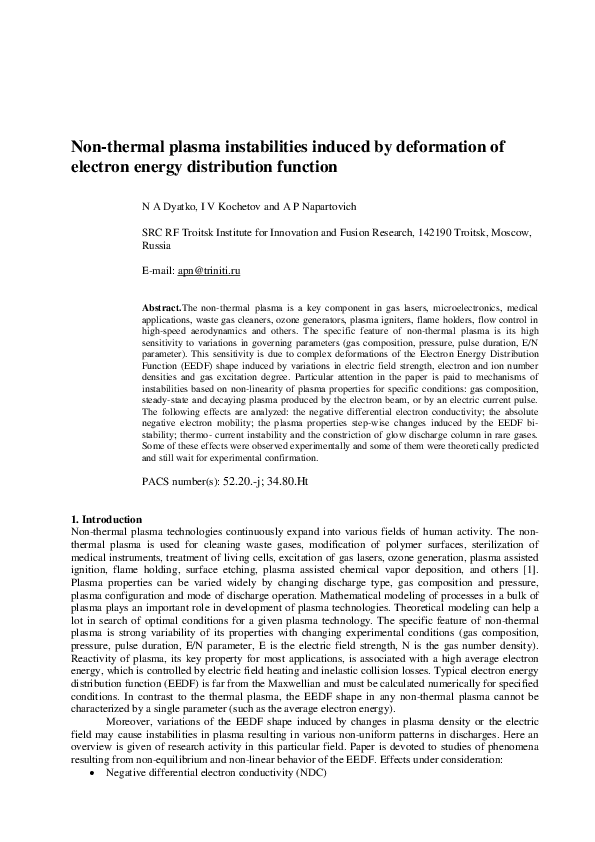 (PDF) Non-thermal plasma instabilities induced by deformation of the ...