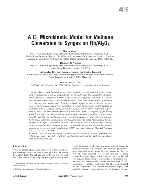 (PDF) A C 1 microkinetic model for methane conversion to syngas on Rh ...