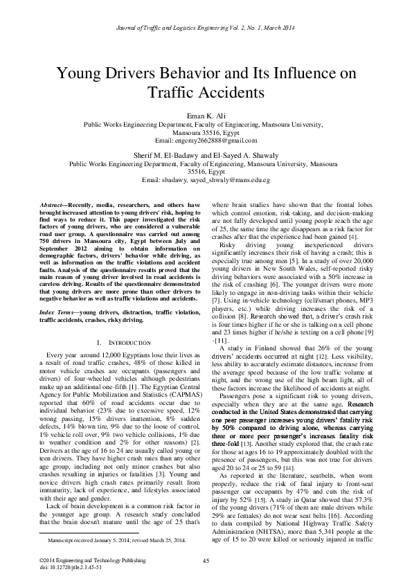 (PDF) Young Drivers Behavior and Its Influence on Traffic Accidents