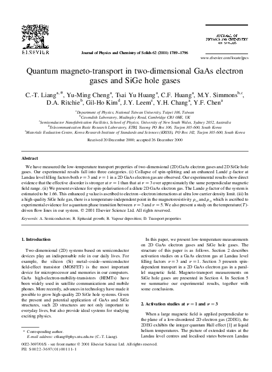 (PDF) Quantum magneto-transport in two-dimensional GaAs electron gases ...