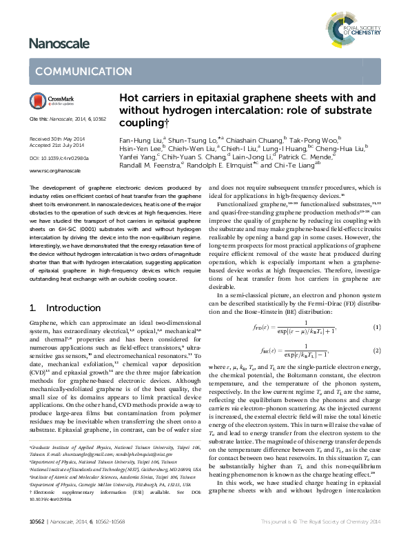 (PDF) Hot carriers in epitaxial graphene sheets with and without hydrogen intercalation: role of ...