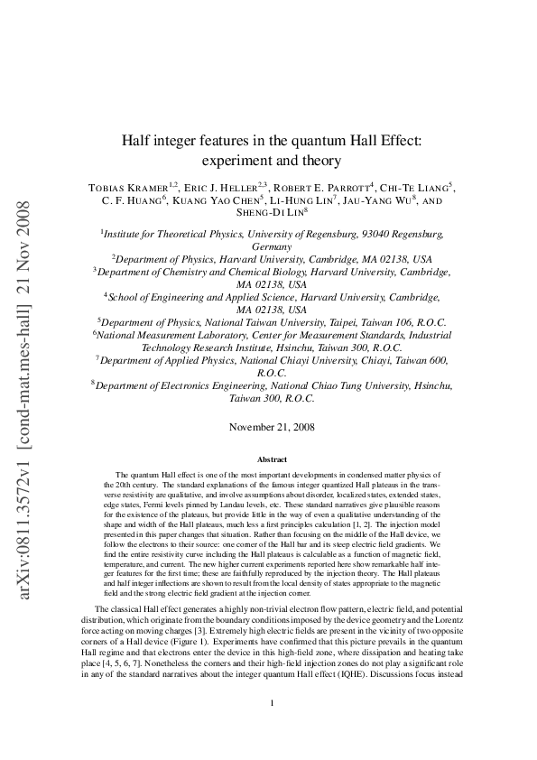 (PDF) Half integer features in the quantum Hall Effect: experiment and theory