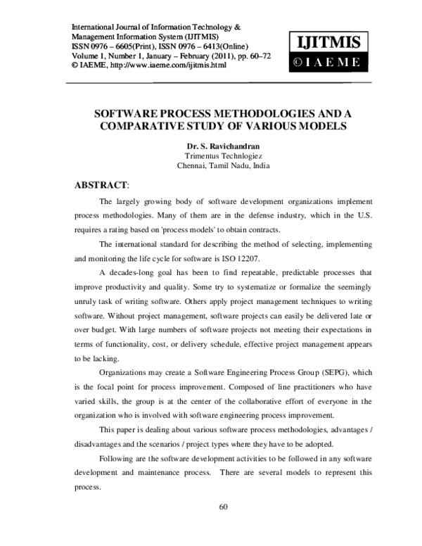 (PDF) SOFTWARE PROCESS METHODOLOGIES AND A COMPARATIVE STUDY OF VARIOUS MODELS