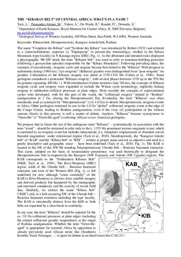 (PDF) The "Kibaran Belt" of central Africa: what's in a name?
