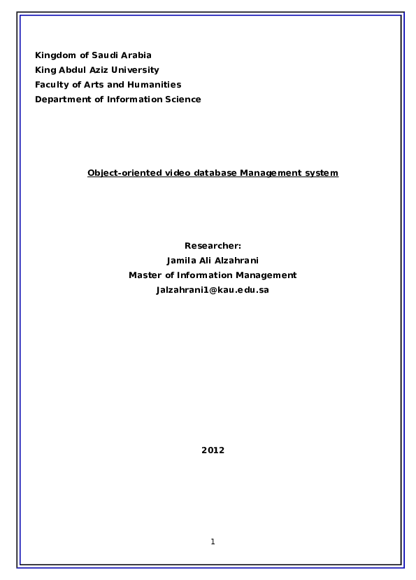(DOC) Object-oriented video database Management system (DOC) Object-oriented video database Management system