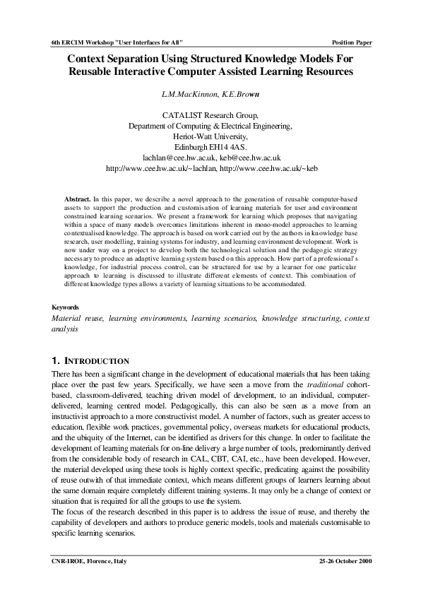 (PDF) Context Separation Using Structured Knowledge Models For Reusable Interactive Computer ...