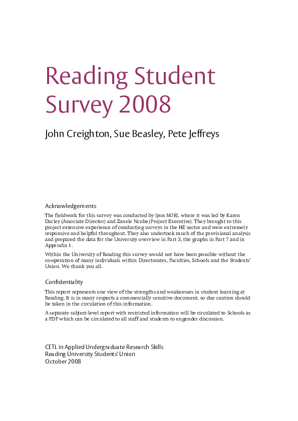 (PDF) Reading Student Survey 2008