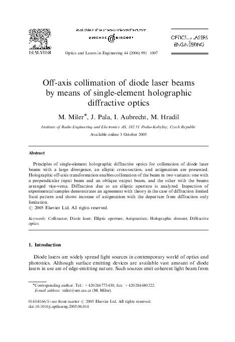 (PDF) Off-axis collimation of diode laser beams by means of single ...