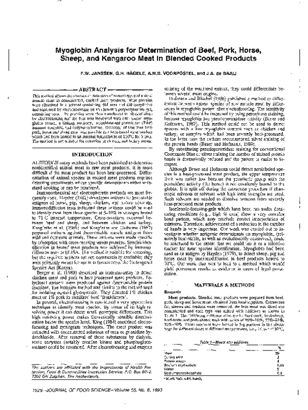 (PDF) Myoglobin Analysis for Determination of Beef, Pork, Horse, Sheep ...