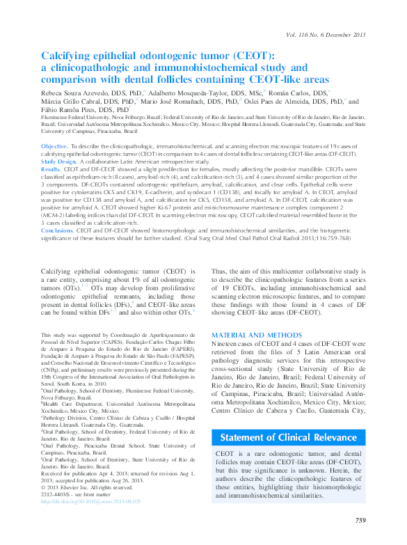 (PDF) Calcifying epithelial odontogenic tumor (CEOT): a ...