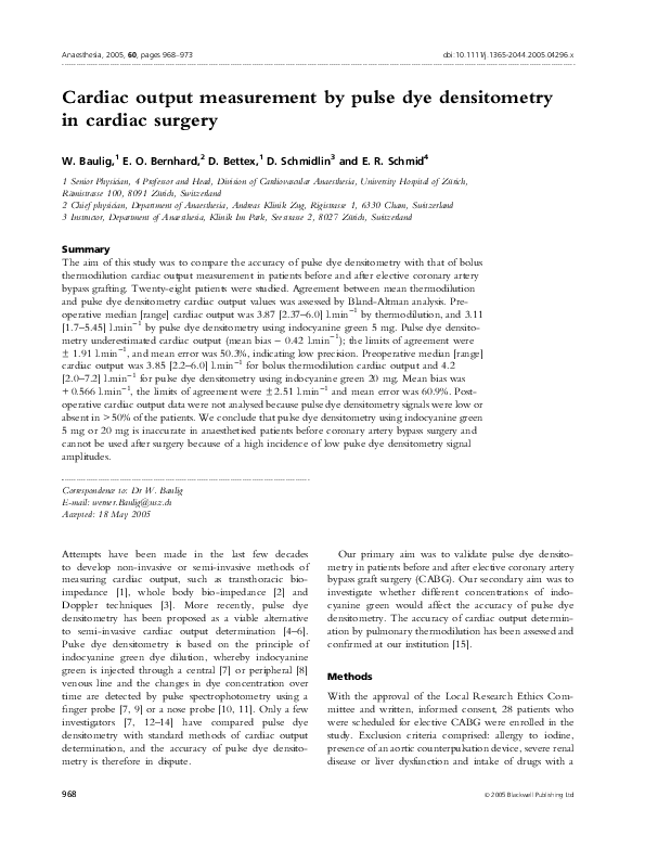 (PDF) Cardiac output measurement by pulse dye densitometry in cardiac ...