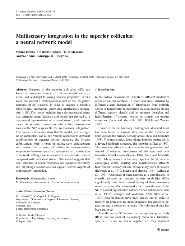 (PDF) Multisensory integration in the superior colliculus: a neural ...