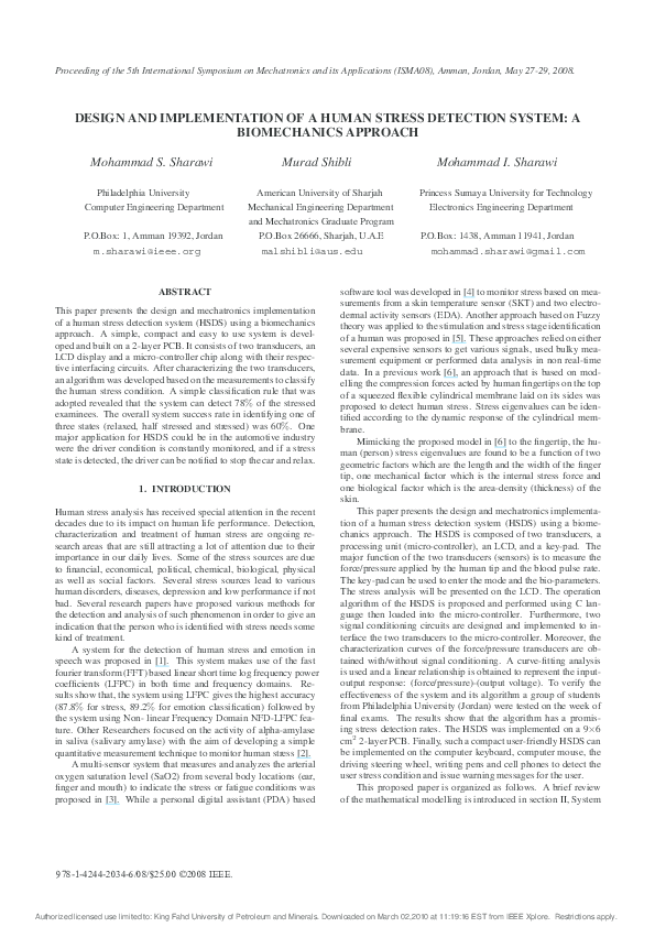 (PDF) Design and implementation of a human stress detection system: A ...