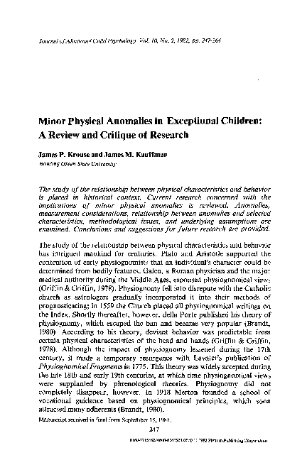 (PDF) Minor physical anomalies in exceptional children: A review and ...