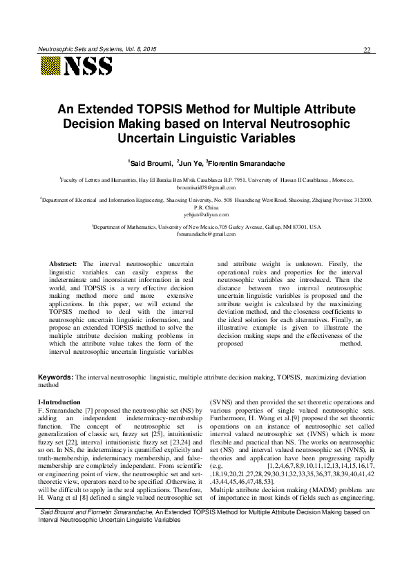 Pdf An Extended Topsis Method For Multiple Attribute Decision Making Based On Interval