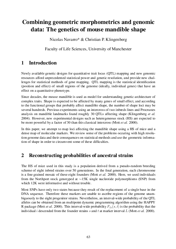 (PDF) Combining geometric morphometrics and genomic data: The genetics of mouse mandible shape