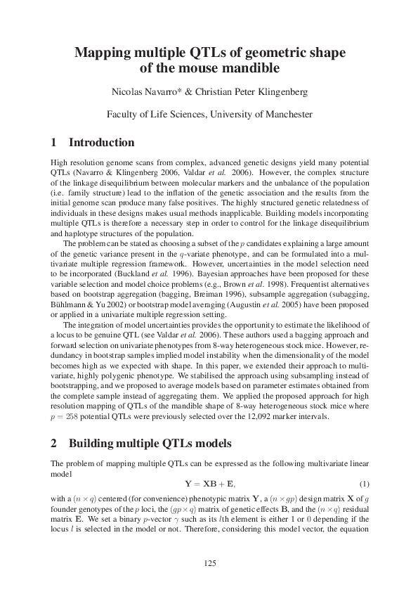 (PDF) Mapping multiple QTLs of geometric shape of the mouse mandible