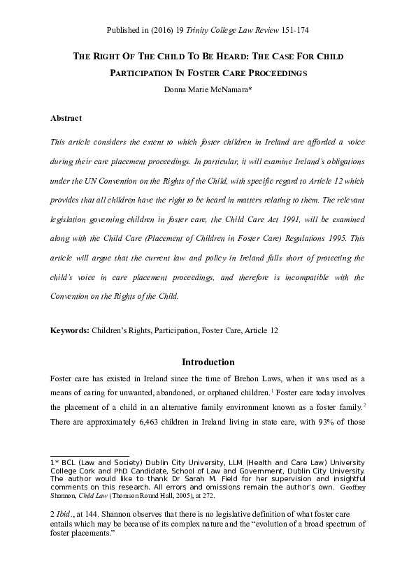 (DOC) ‘The Right of the Child to be Heard: The Case for Child ...