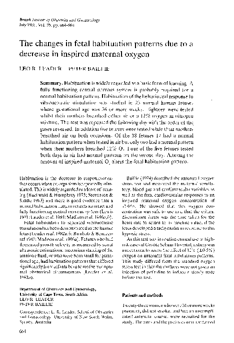 (PDF) The changes in fetal habituation patterns due to a decrease in ...