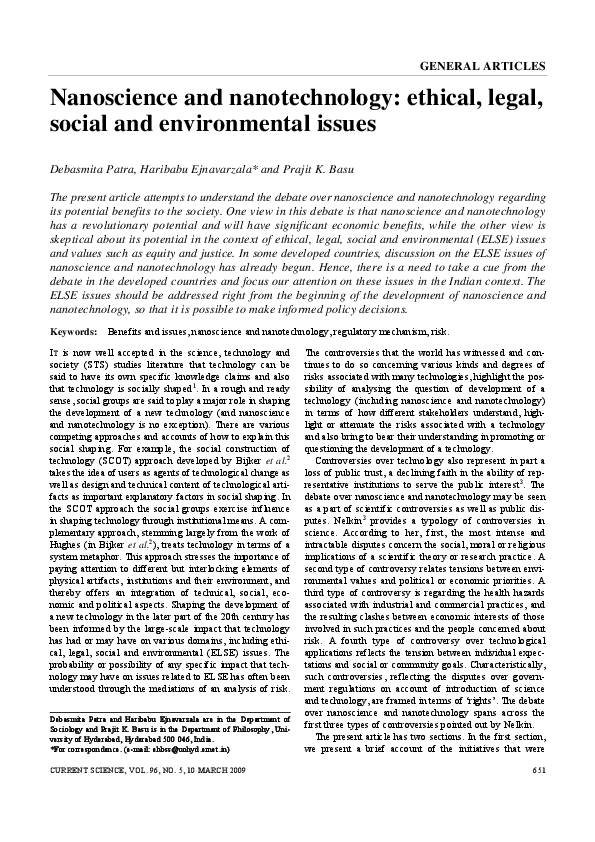 (PDF) Nanoscience and nanotechnology: ethical, legal, social and ...
