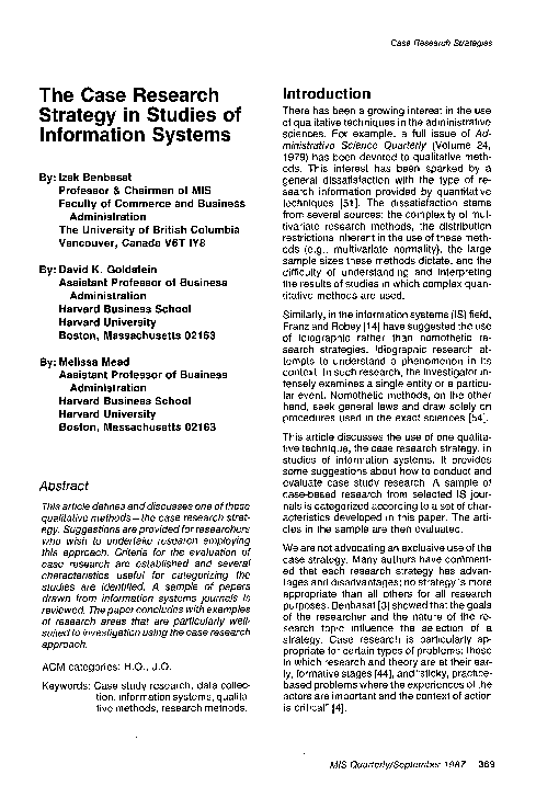 (PDF) The Case Research Strategy in Studies of Information Systems