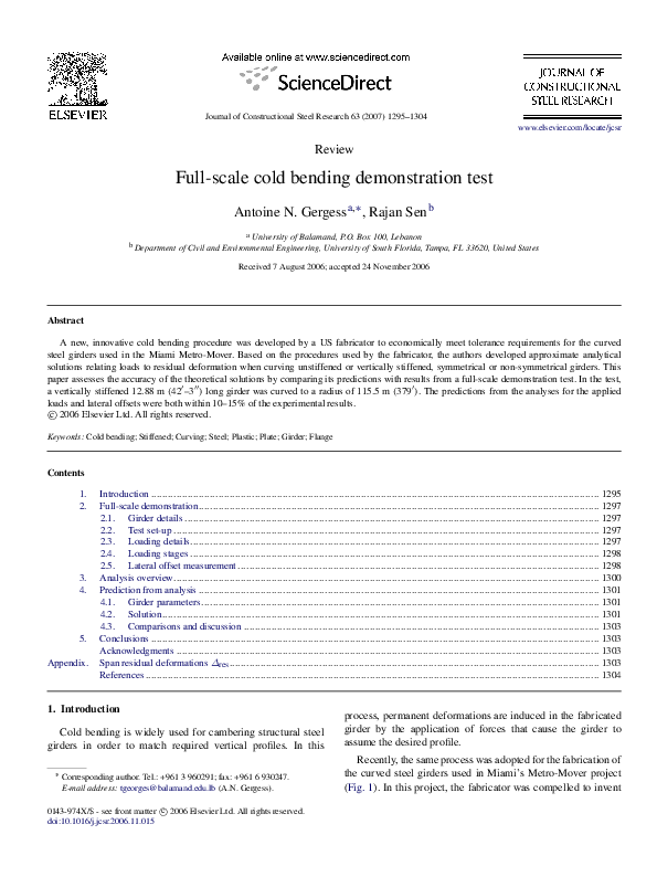 (PDF) Full-scale cold bending demonstration test