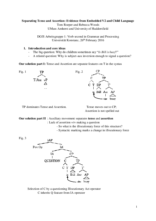 (PDF) Separating Tense and Assertion: Evidence from Embedded V2 and ...