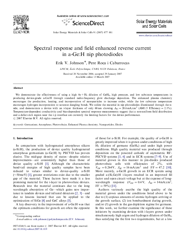 (PDF) Spectral response and field enhanced reverse current in a-Ge:H ...