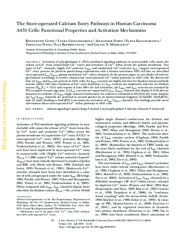 (PDF) The Store-operated Calcium Entry Pathways in Human Carcinoma A431 ...