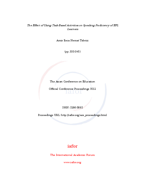 (PDF) The Effect of Using Task-Based Activities on Speaking Proficiency ...