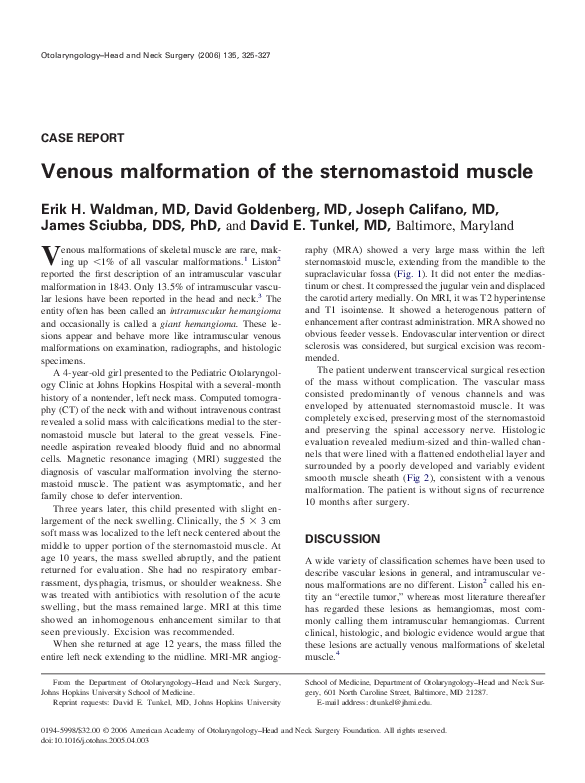 (PDF) Venous malformation of the sternomastoid muscle