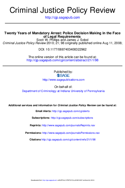 (PDF) Twenty Years of Mandatory Arrest: Police Decision Making in the ...