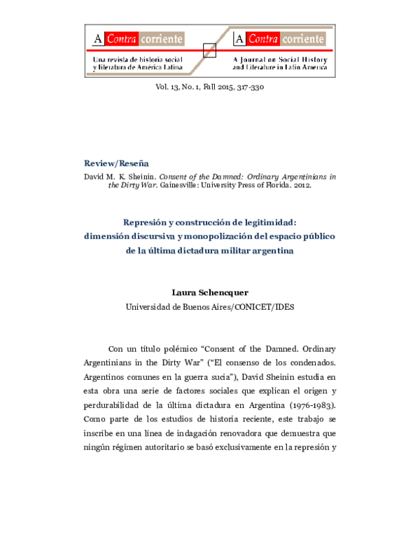 Review/Reseña David M. K. Sheinin. Consent of the Damned: Ordinary ...